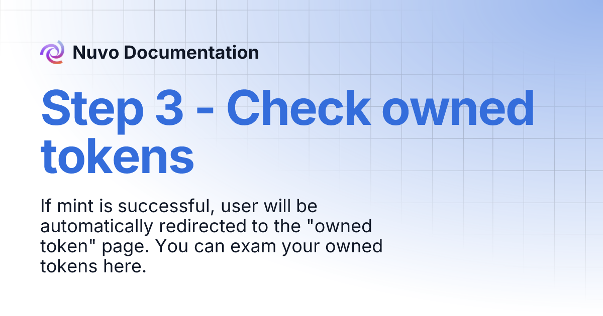 Step 3 - Check owned tokens | Nuvo Documentation