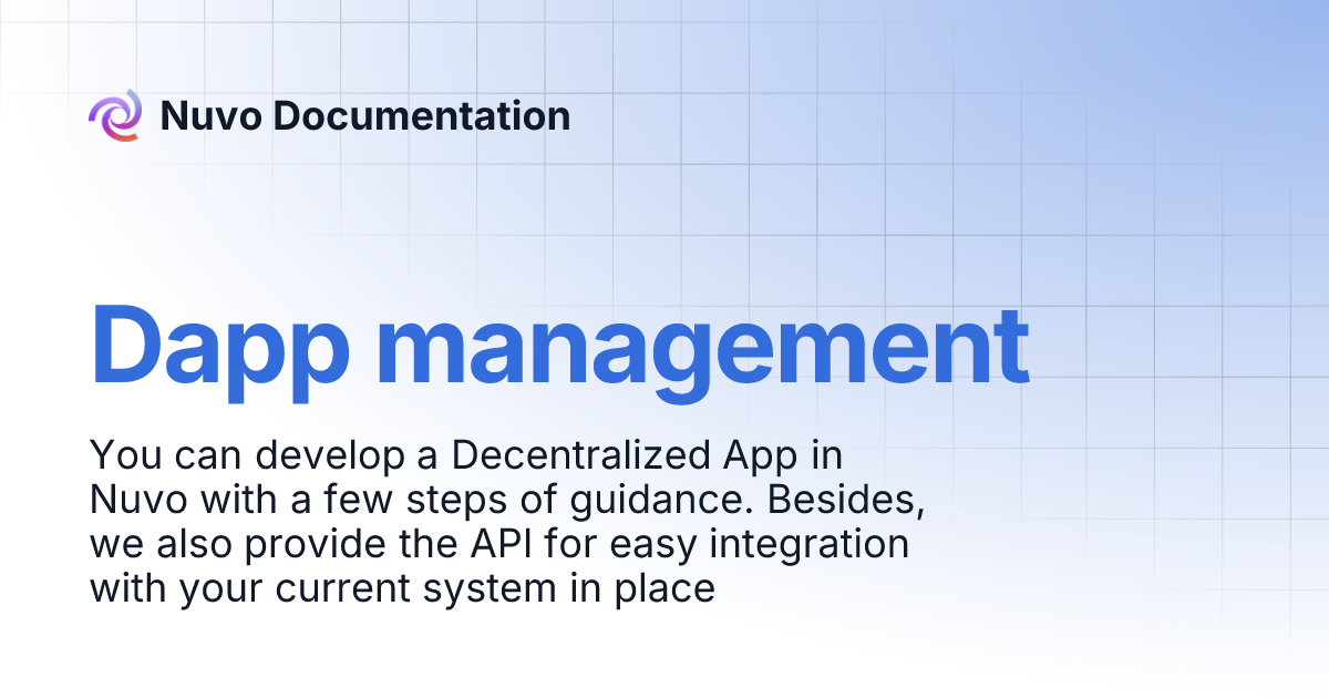 Dapp management | Nuvo Documentation
